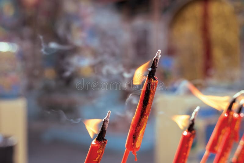 Red incense sticks stock image. Image of flames, asia - 244824421