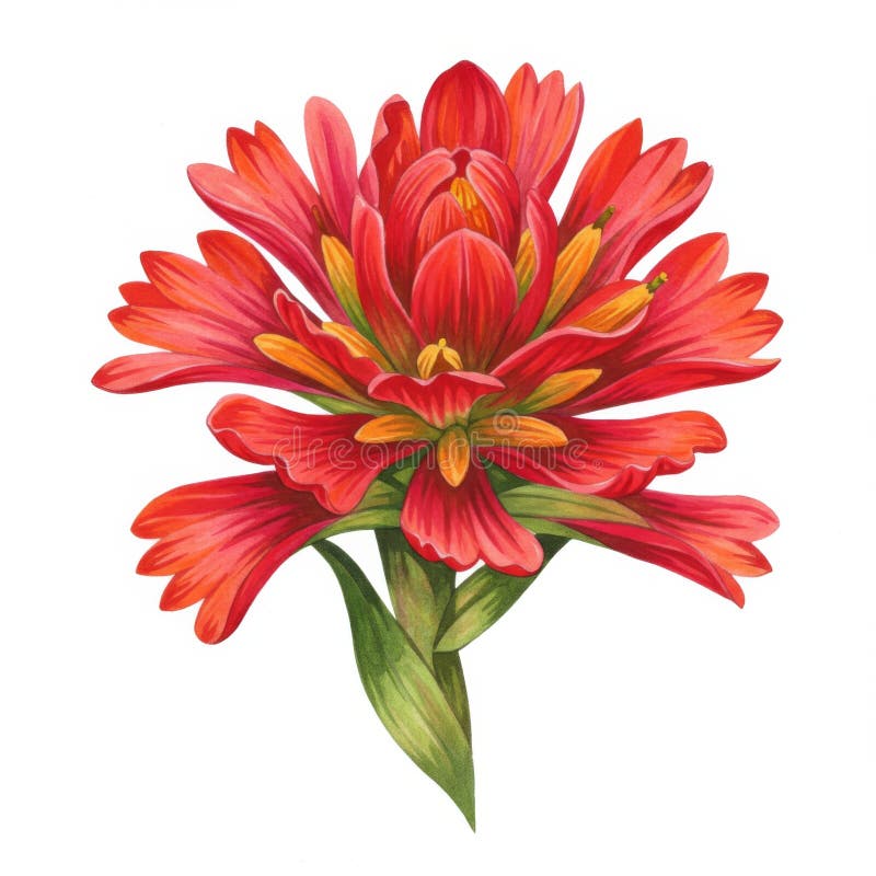Red Indian Paintbrush Flower Botanical Illustration Stock Illustration ...