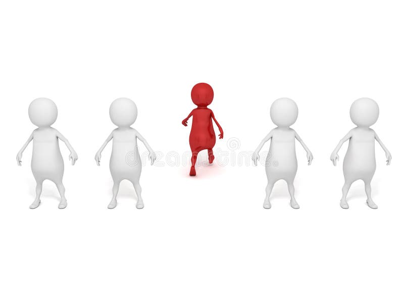 Red Individual 3d Man Walking Out of White Crowd Stock Illustration ...