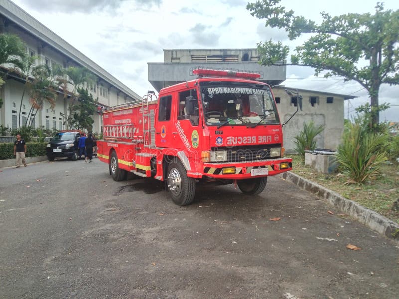 Red Indonesian Firefighter Engine Standing Idle in a Side Road ...