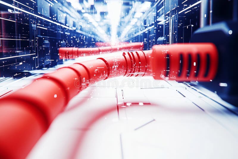 Red Industrial Cable Running through a Data Center Symbolizing Secure ...