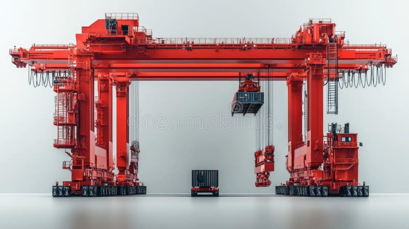Red Industrial Crane in a Warehouse with a Container Below Stock ...