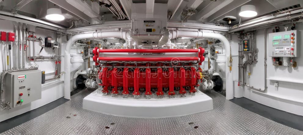 Powerful Red Engine Dominating Ship Engine Room Stock Photo - Image of ...