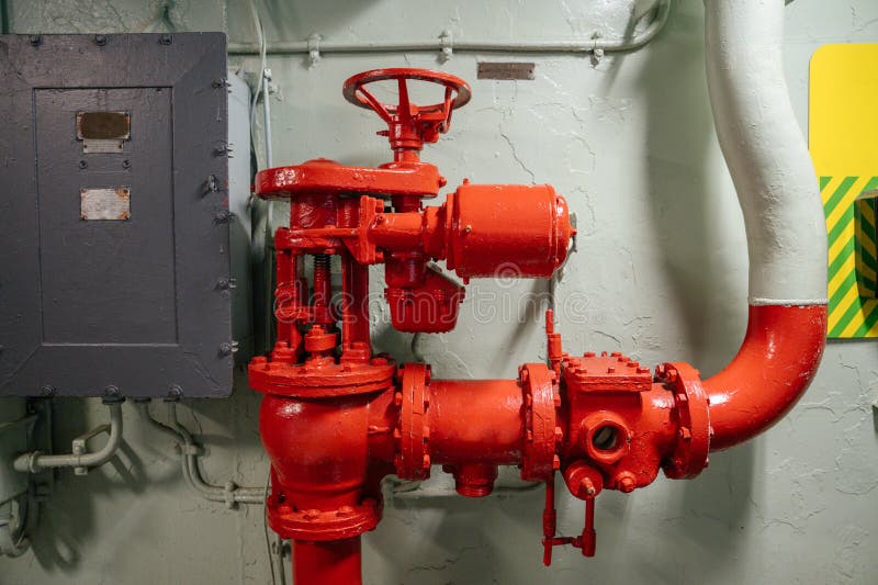 Red Industrial Fire Suppression Valve System Stock Photo - Image of ...