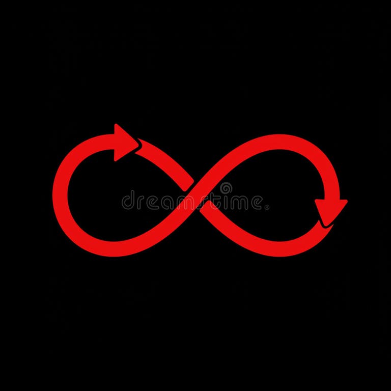 Red Infinity Symbol with Arrows on a Black Background, Representing ...