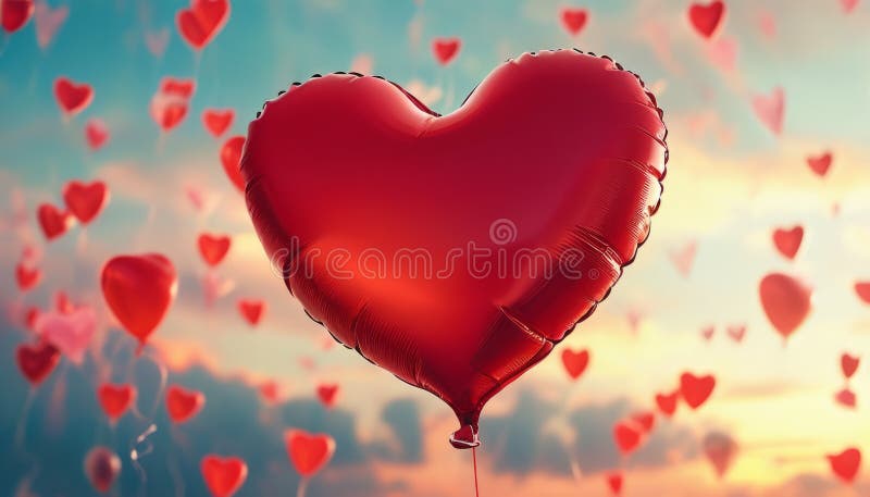 Red Inflatable Heart-shaped Balloons Flutter in the Wind Against an ...