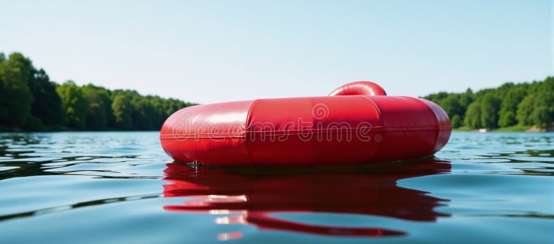Red Inflatable Raft on Water Surface Stock Illustration - Illustration ...