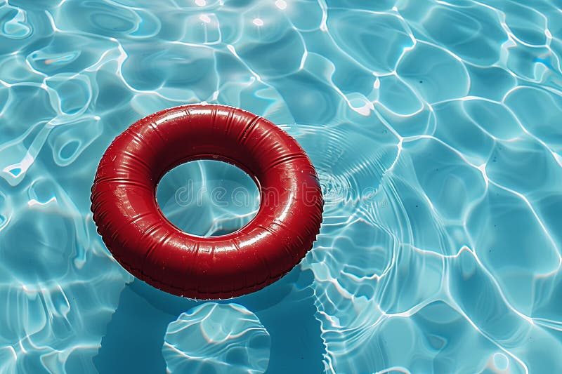 Red Inflatable Ring Floating in a Summer Pool Stock Illustration ...