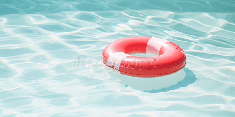 Red Inflatable Swim Ring Floating in an Blue Pool Stock Image - Image ...