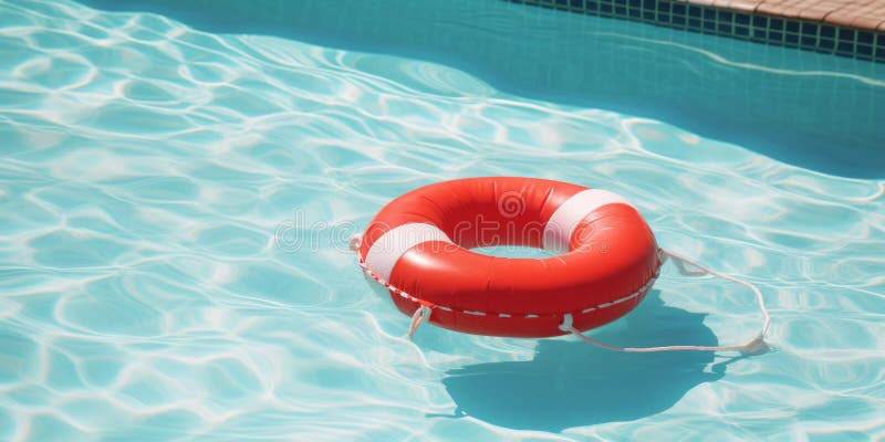 Red Inflatable Swim Ring Floating in an Blue Pool Stock Photo - Image ...