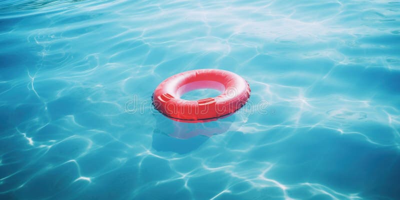 Red Inflatable Swim Ring Floating in an Blue Pool Stock Image - Image ...