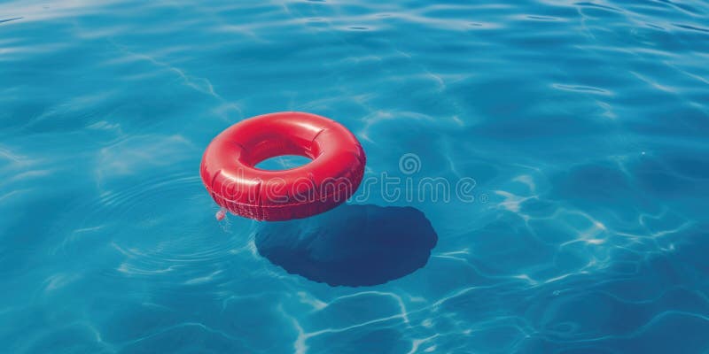 Red Inflatable Swim Ring Floating in an Blue Pool Stock Photo - Image ...