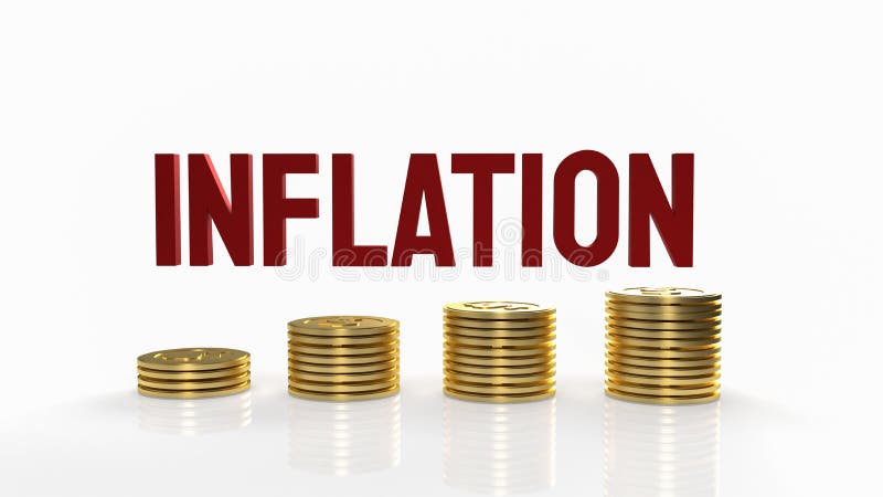 The Red Inflation and Gold Coins on White Background 3d Rendering Stock ...
