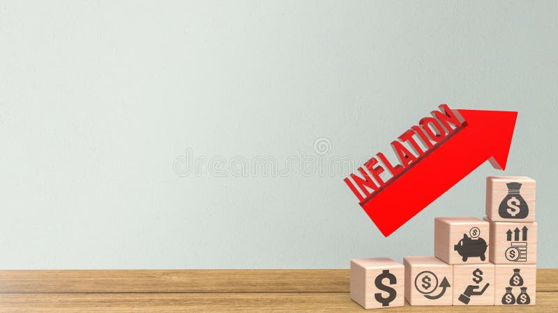 The Red Inflation Text and Business Icon Wood Cube 3d Rendering Stock ...