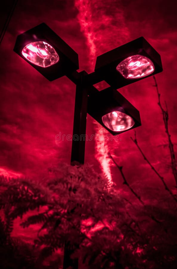 Red Infrared Photo of Street Lights Stock Photo - Image of serene, park ...
