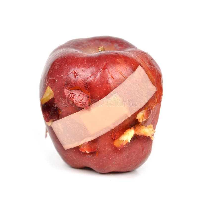 Red Injury Apple with Bandaid Stock Image - Image of illness, help ...