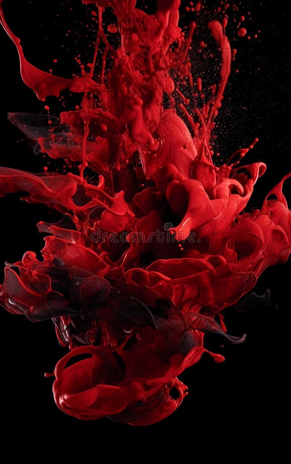 Red Ink and Black Color Creating Abstract Explosion. Smooth Texture ...