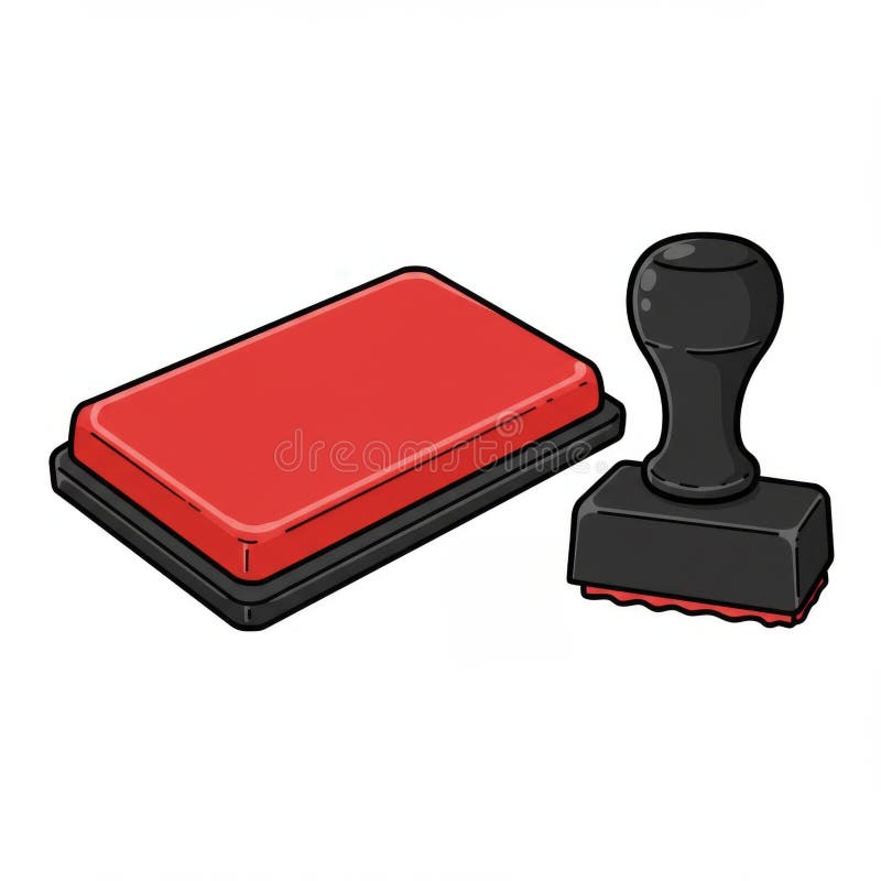 Red Ink Pad and Black Rubber Stamp Stock Illustration - Illustration of ...