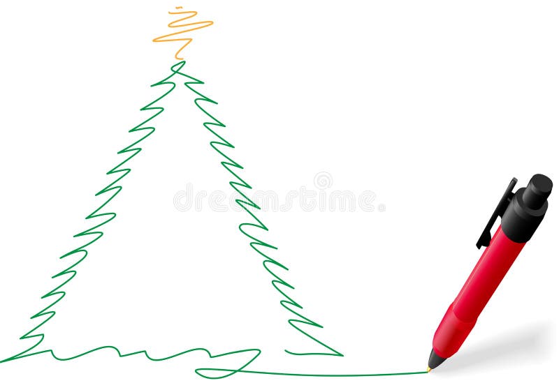 Red Ink Pen Writing Merry Christmas Tree Drawing Stock Vector ...