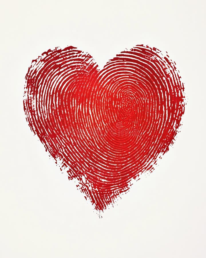 A Red Ink Print of a Heart Made from Human Fingerprints on a White ...
