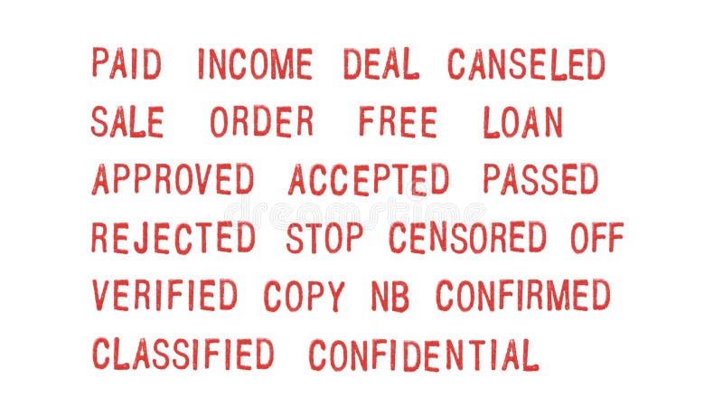 Red Ink Rubber Stamp Words Collection Isolated on White Stock Photo ...