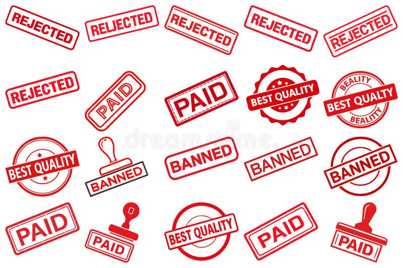 Red Ink Stamp Vector Illustrations, Various Text, on White Background ...