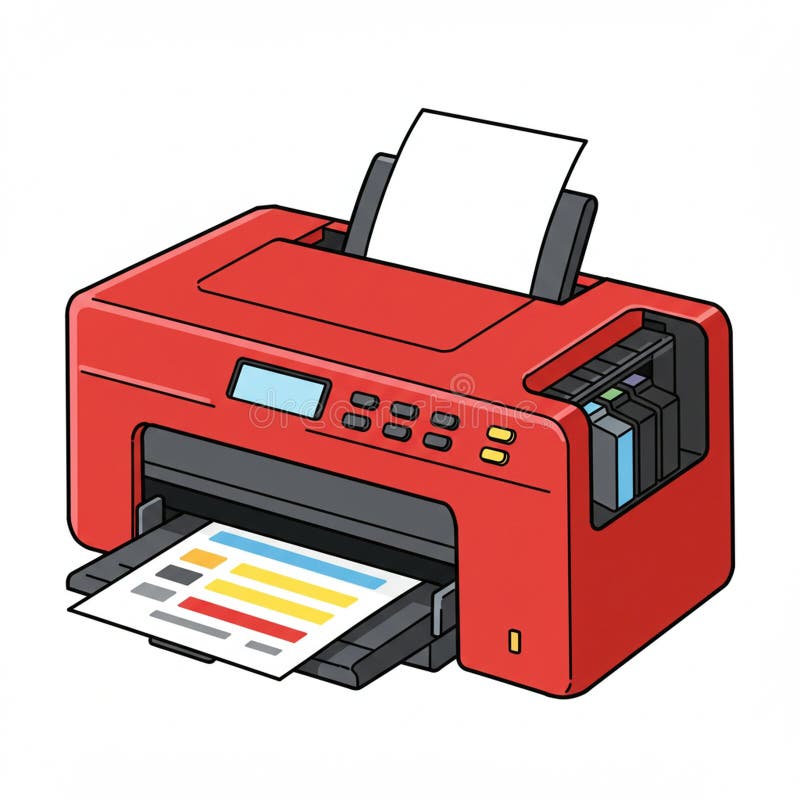 A Red Inkjet Printer with a Compact, Rectangular Design. the Top ...