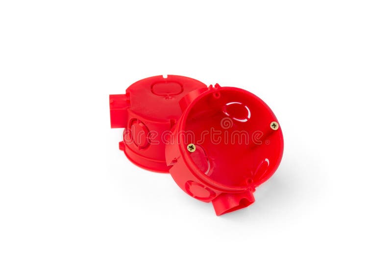 Red Installation Electric Box for Sockets and Wires on Concrete ...