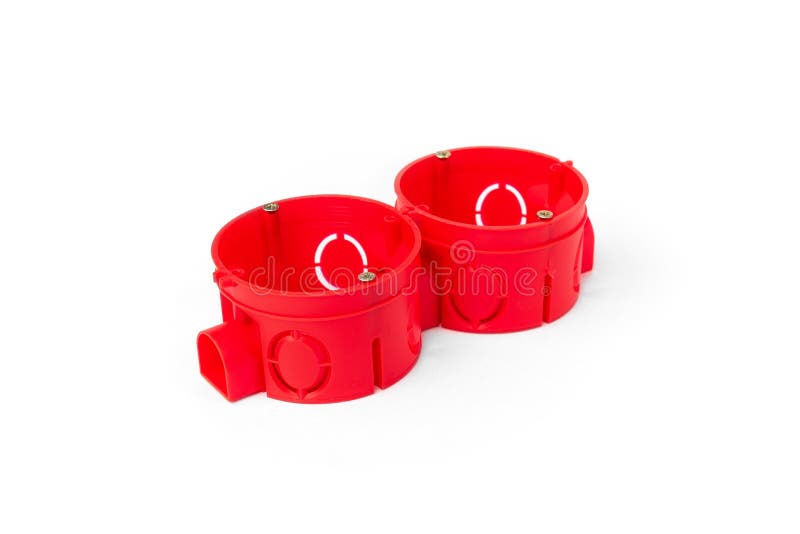 Red Installation Electric Box for Sockets and Wires on Concrete ...