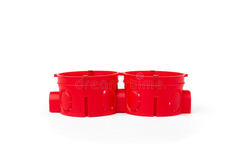 Red Installation Electric Box for Sockets and Wires on Concrete ...