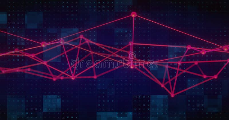 Red Interconnected Lines and Nodes Animation Over Digital Grid ...