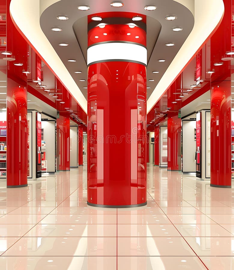 Red Interior Design with White Ceiling and Columns Generated Using AI ...