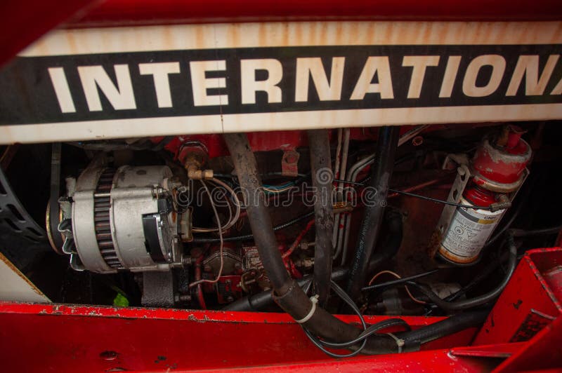 A Red International Tractor Engine Editorial Stock Image - Image of ...
