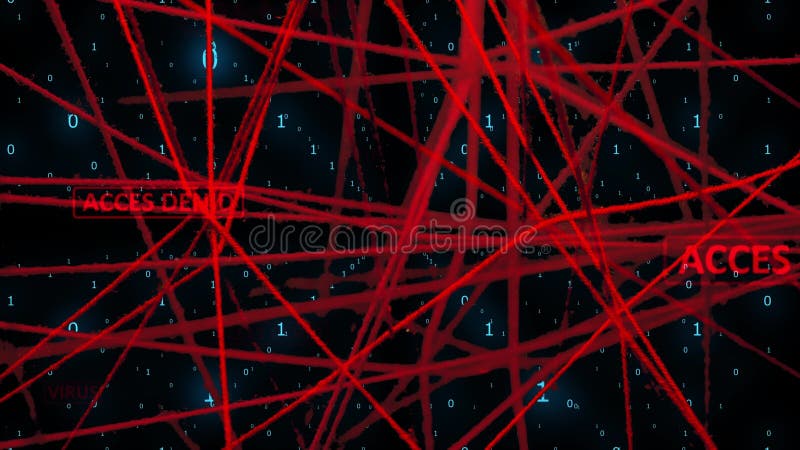 Red Intersecting Threads on a Black Background with Moving Binary Code ...