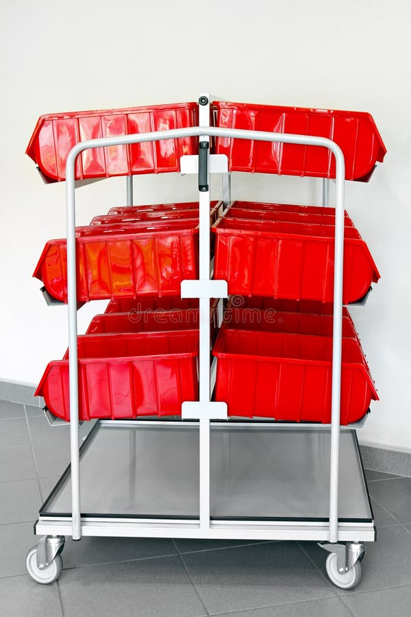 Red inventory trolley stock image. Image of rack, divider - 21419855