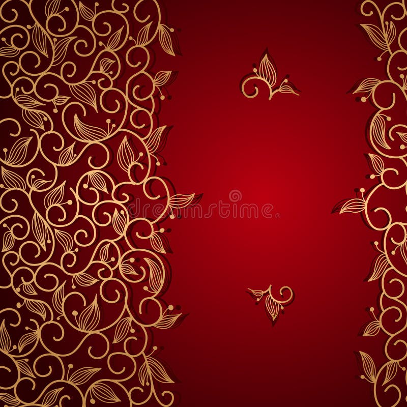 Red Invitation with Gold Lace Floral Ornament Stock Vector ...