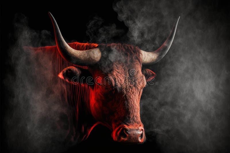 Red Irate Bull and Smoke. Generative AI Stock Illustration ...