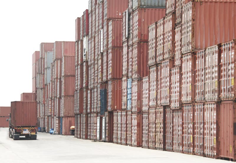 Red Iron Container at Cargo Space in Logistic Stock Image - Image of ...