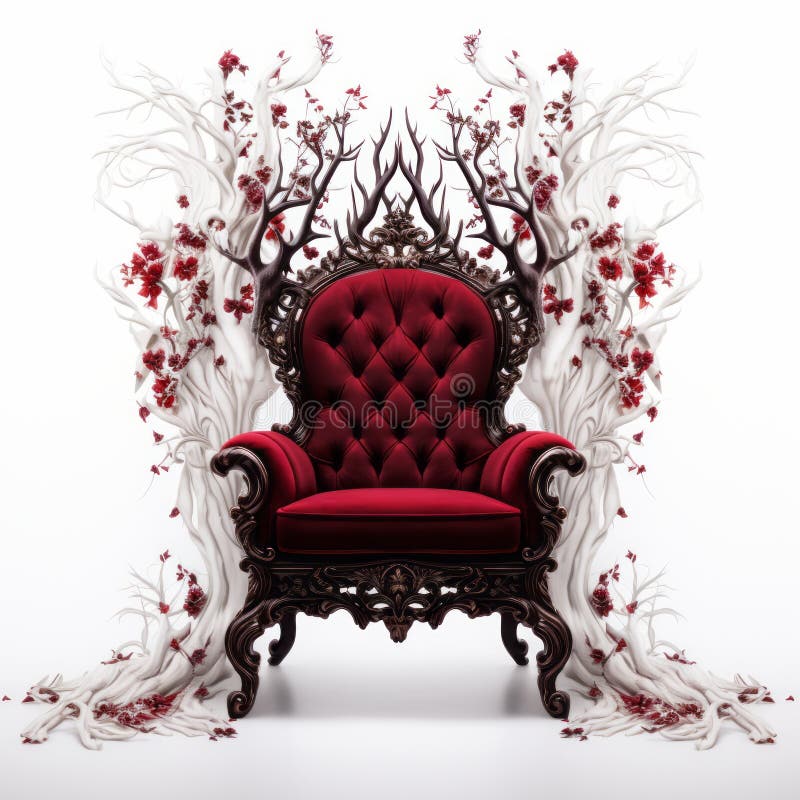 Elegant Red Throne Surrounded by Vines in Realistic Surrealistic Style ...