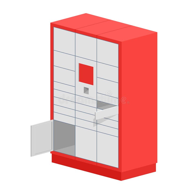 Red Isometric Automated Parcel Locker Stock Vector - Illustration of ...
