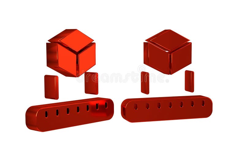 Red Isometric Cube Icon Isolated on Transparent Background. Geometric ...