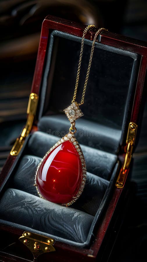 A Red Jade Pendant in a Box Stock Image - Image of indoor, chain: 322931023