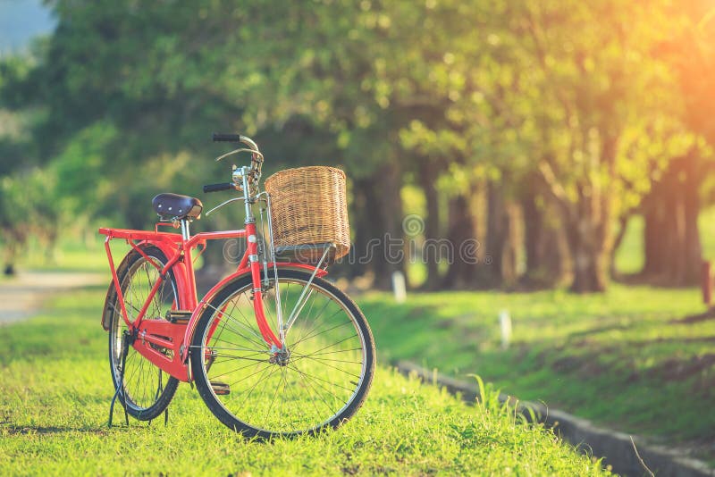 Red Japan Style Classic Bicycle at the Park Stock Photo - Image of ...