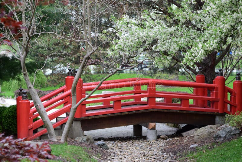 Red Japanese Bridge stock photo. Image of recreation - 71593034
