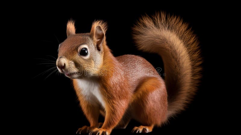 Red Japanese Lis Squirrel, Standing Facing Front on Edge. Tail Up in ...