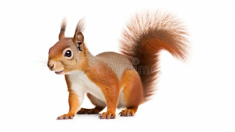 Red Japanese Lis Squirrel, Standing Facing Front on Edge. Tail Up in ...