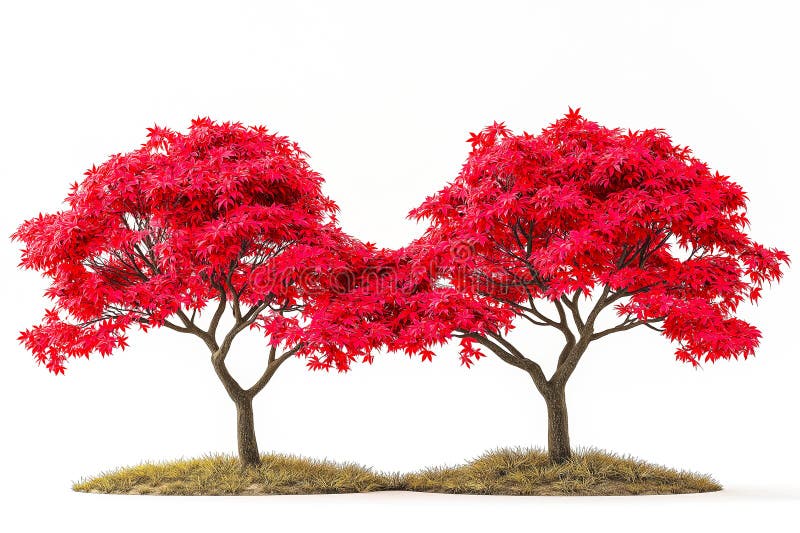 Red Japanese Maple Trees Isolated on White Background Stock Image ...