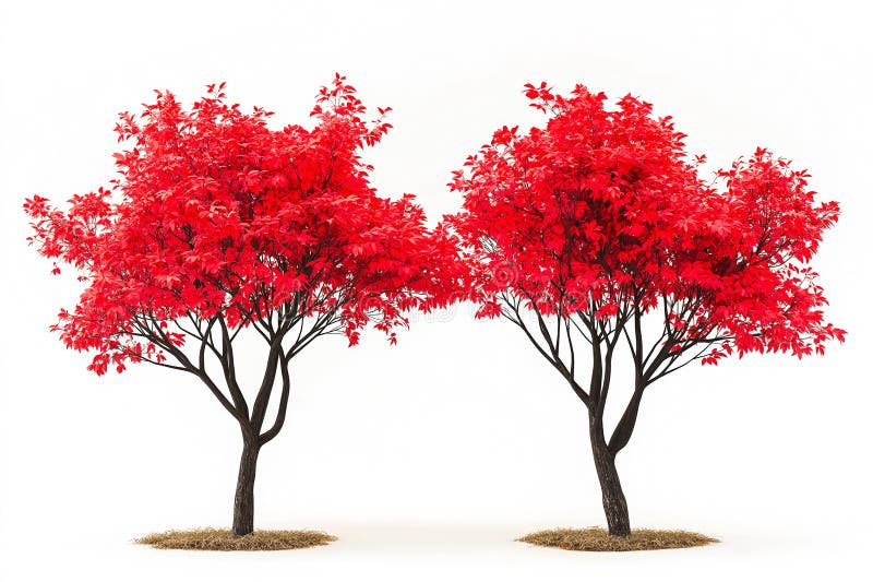 Red Japanese Maple Trees Isolated on White Background Stock Image ...