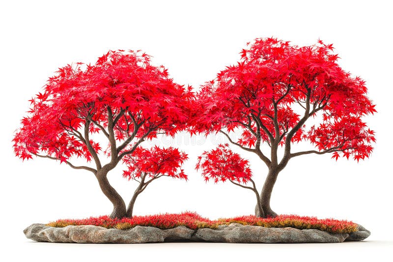 Red Japanese Maple Trees Isolated on White Background Stock Photo ...