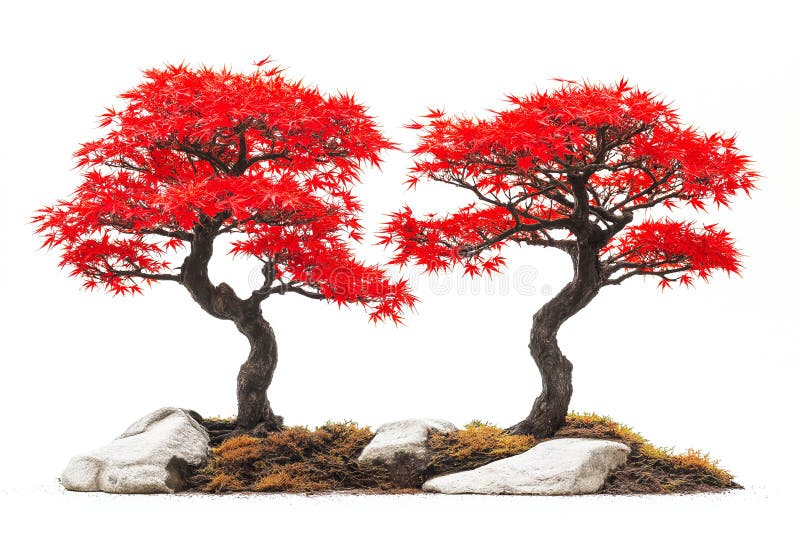 Red Japanese Maple Trees Isolated on White Background Stock Image ...